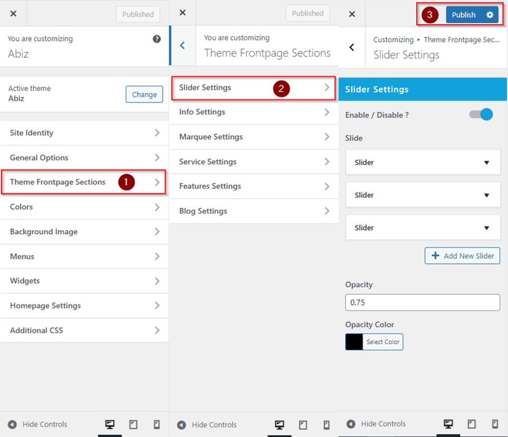 How to set Slider Setting Abiz Free Theme? – Documents