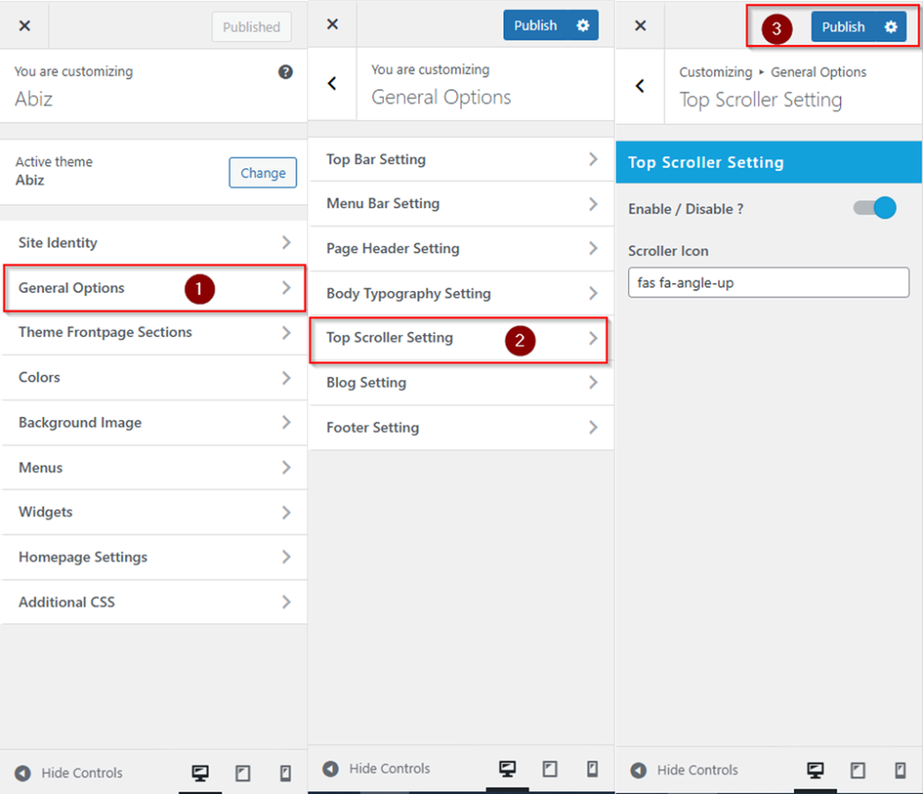 How to set Top Scroller Setting Abiz Free Theme? – Documents